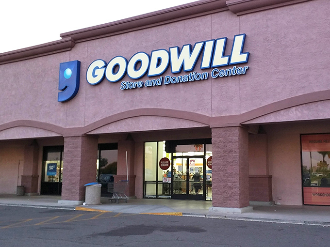 The desert sun gleams off the iconic blue smile logo, welcoming bargain hunters to this treasure trove of second chances and first-rate finds.