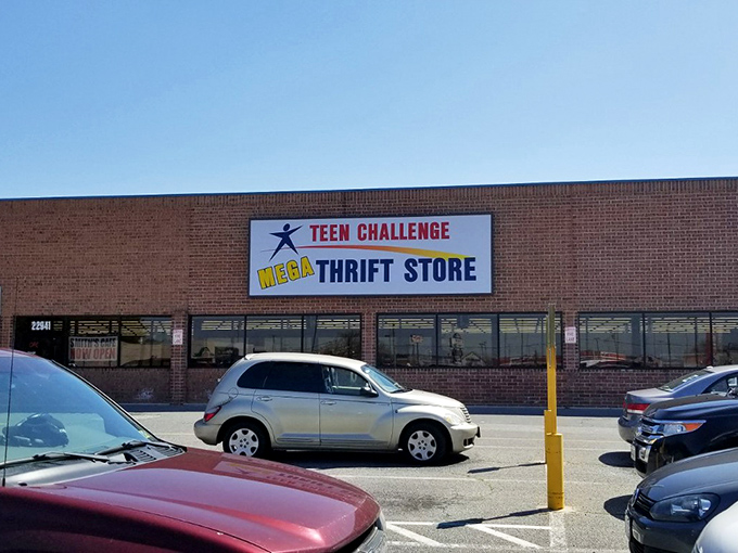 The brick facade of Delmarva Teen Challenge Mega Thrift stands like a beacon for bargain hunters, promising treasures behind those unassuming windows.