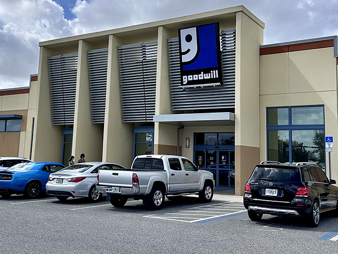 That gleaming modern exterior might make you question whether you've accidentally driven to a tech startup instead of thrift nirvana.