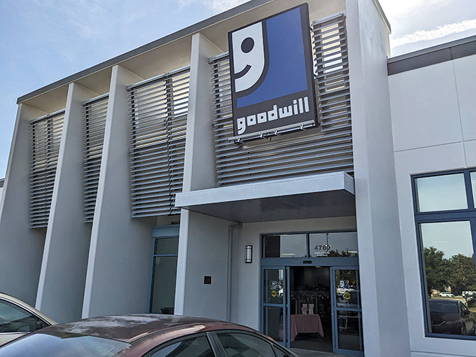 That gleaming modern exterior might make you question whether you've accidentally driven to a tech startup instead of thrift nirvana.