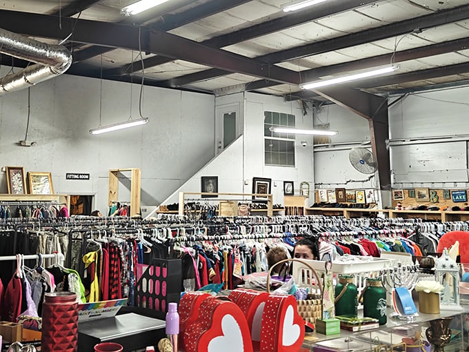 Racks upon racks of potential wardrobe revolutions await under industrial lighting. The thrill of the hunt begins the moment you step inside.