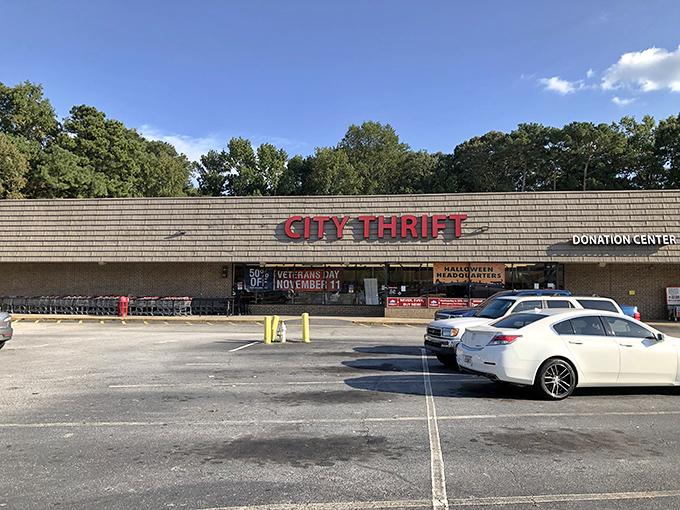 City Thrift's unassuming exterior hides a treasure trove within, like finding a secret passage to bargain paradise in suburban Lilburn.