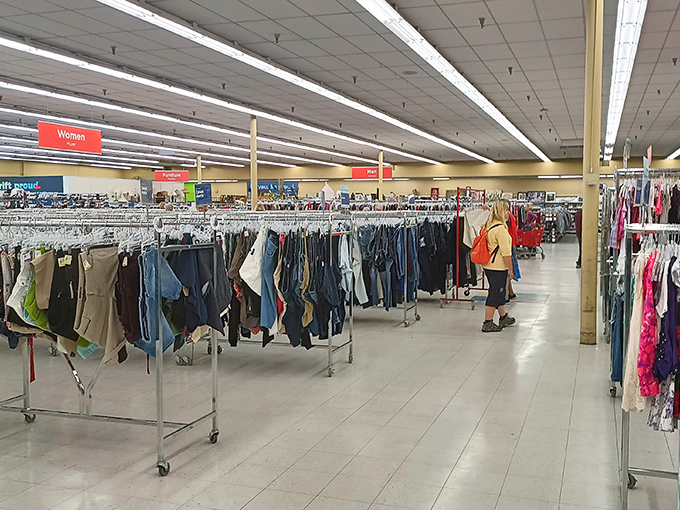Rack after glorious rack of possibility stretches before you like a textile ocean. That shopper's determined posture? That's the stance of someone who means business.