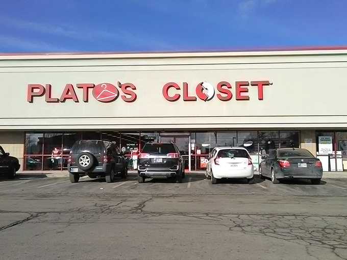 The red signage of Plato's Closet beckons like a fashion lighthouse, guiding style-savvy shoppers to this treasure trove of secondhand finds in Fishers.