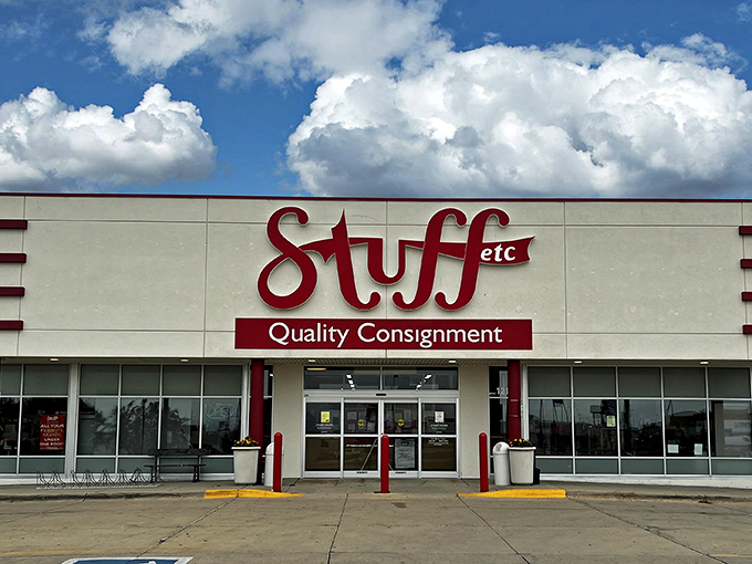 The welcoming facade of Stuff Etc in Waterloo, where bargain hunters' dreams come true under those big Iowa skies.