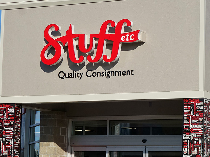 The iconic red Stuff Etc sign welcomes bargain hunters like a beacon of hope for wallets everywhere.