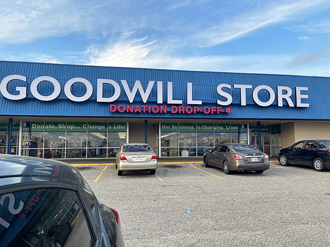 The iconic blue facade of Metairie's Goodwill beckons like a siren song to bargain hunters across Louisiana. Treasure awaits!