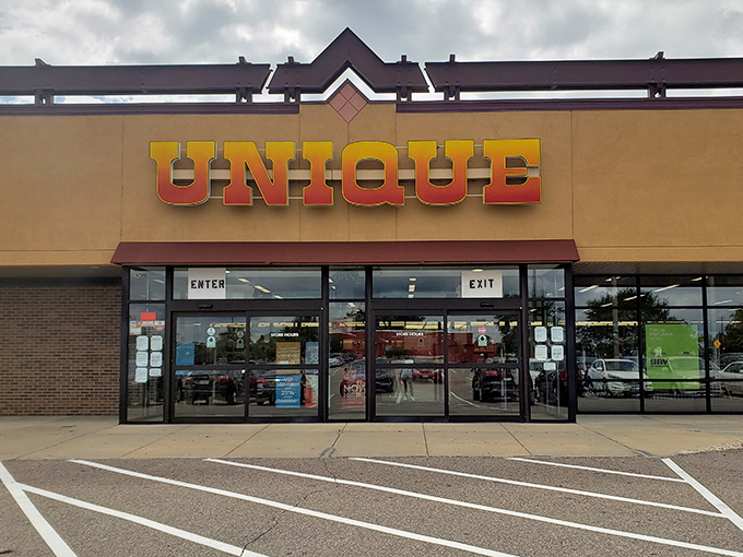 That bold UNIQUE sign isn't just branding&mdash;it's a promise that your shopping cart will surprise even you.