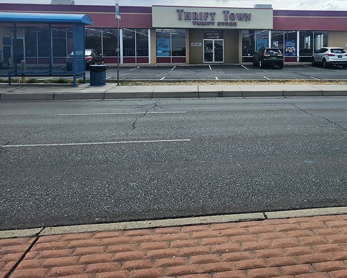 The unassuming storefront of Thrift Town belies the wonderland of treasures waiting inside. Like a portal to bargain paradise!