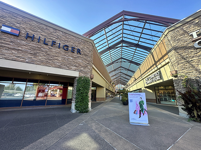 The covered walkways at Woodburn Premium Outlets offer shopping nirvana without Oregon's famous liquid sunshine interrupting your bargain hunt.