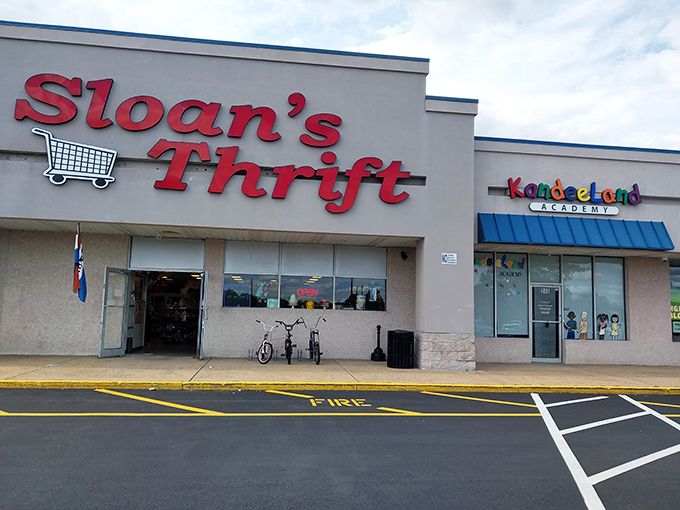 That bold red signage isn't whispering &ndash; it's announcing your next shopping adventure with the confidence of a game show host.