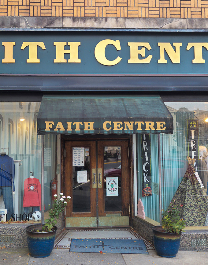 The iconic green awning and gold lettering of Faith Centre beckons bargain hunters like a fashion oasis in the Pennsylvania retail desert.