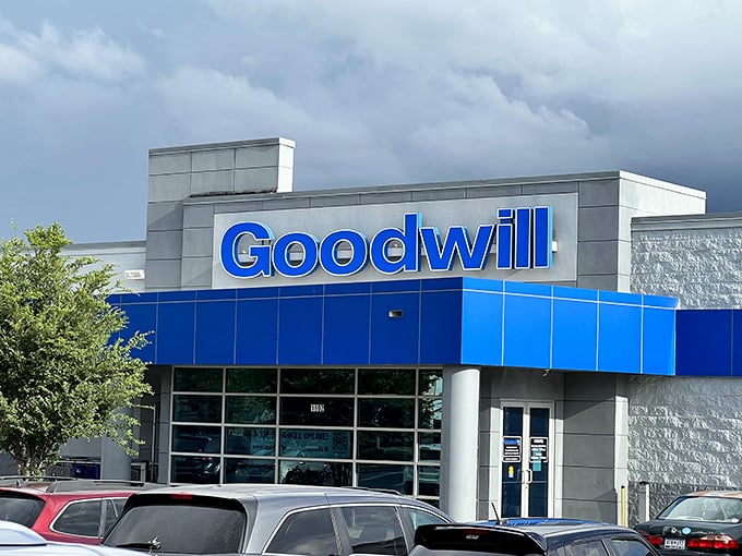 Modern architecture meets thrifty mission – this Goodwill's sleek exterior promises treasure hunting with a side of air conditioning.