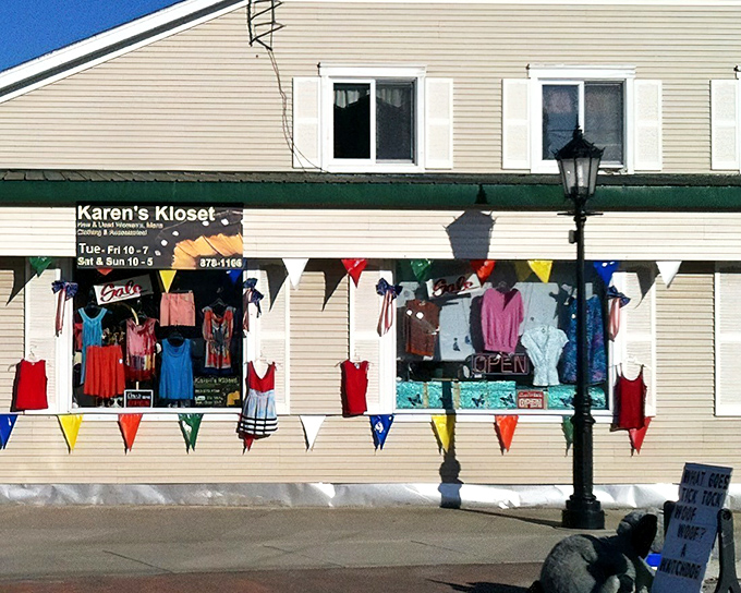The unassuming exterior of Karen's Kloset belies the treasure trove within. Colorful summer dresses flutter in the breeze like flags signaling a fashionista's paradise.