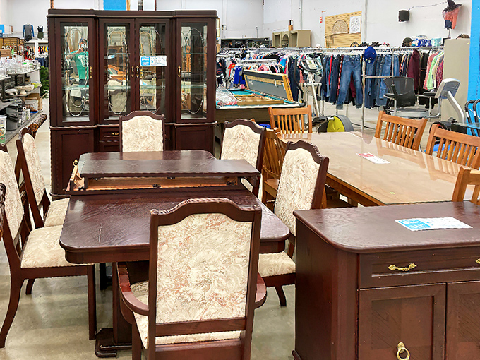 Solid wood dining sets and china cabinets prove they don't make 'em like they used to&mdash;thank goodness someone saved these.