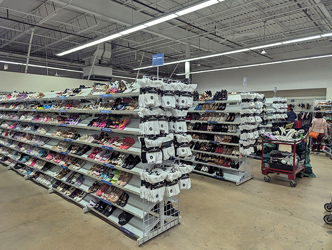 Shoe paradise! Row after glorious row of footwear possibilities where one person's castoffs become another's "I can't believe I found these" moment.