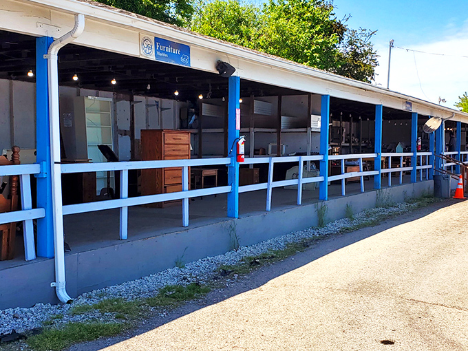Ah, the porch of possibility! This covered area holds the furniture gems and outdoor finds, just waiting for their next big adventure and a new home.