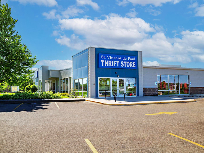 The bright blue facade of St. Vinny's stands like a beacon of bargain-hunting hope on Odana Road, promising treasures within its unassuming walls.