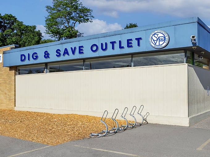 The blue sign beckons like a siren call to bargain hunters. Welcome to Dig & Save, where Wisconsin's thrift adventurers begin their quest for treasure.
