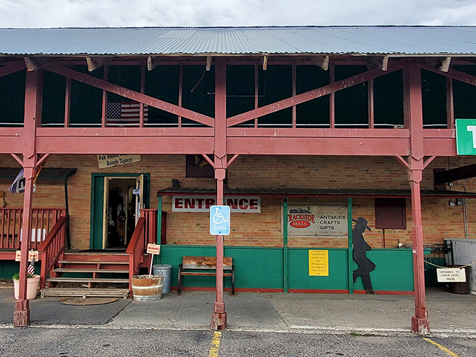 The unassuming exterior of Trackside Mall beckons with its rustic charm and simple "ENTRANCE" sign&mdash;proof that treasure-hunting paradises don't need fancy facades.