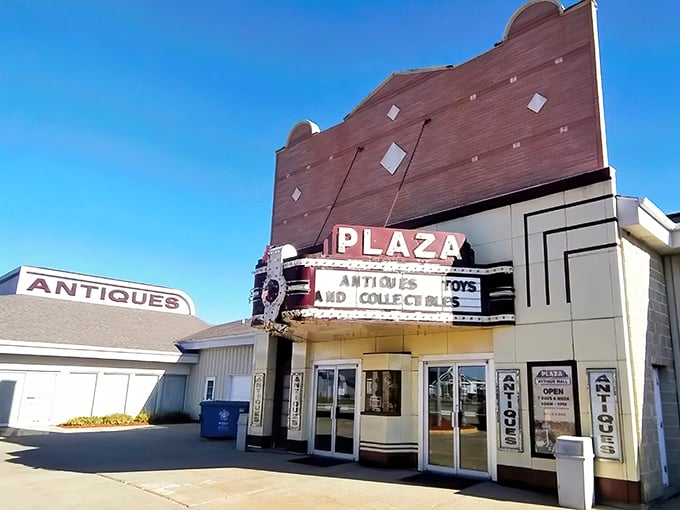 The marquee says it all – this former movie theater now plays host to a different kind of entertainment: treasure hunting for the nostalgically inclined.