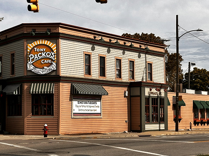 The corner building that launched a thousand hot dog pilgrimages. Toledo's culinary landmark stands proudly at Front and Consaul Streets, beckoning hungry travelers.