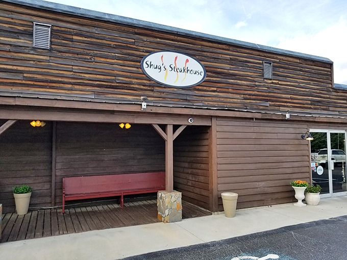 The unassuming wooden exterior of Shug's Steakhouse proves once again that the best culinary treasures often hide in plain sight, waiting for hungry explorers.