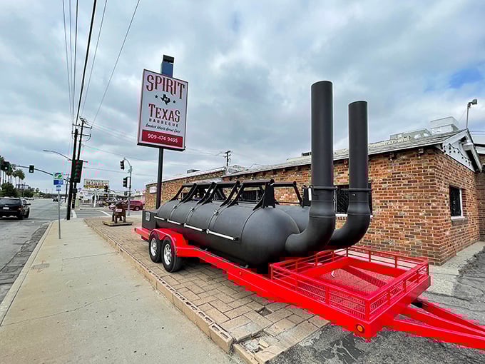 That smoker isn't just equipment&mdash;it's a fire-breathing dragon on wheels, announcing to San Bernardino that serious Texas BBQ has arrived in California.