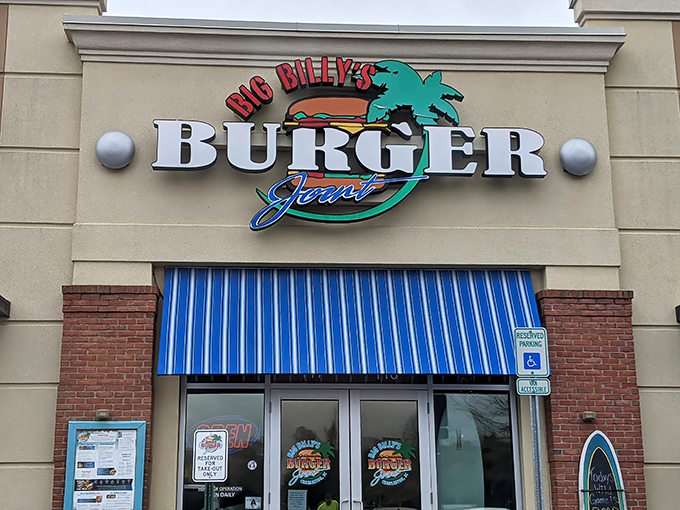 The unassuming strip mall exterior of Big Billy's hides a burger paradise within &ndash; like finding a treasure chest disguised as a shoebox.
