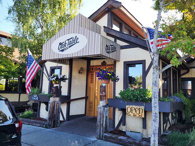 A storybook cottage in the heart of Sequim, Oak Table Cafe's timber-framed entrance feels like the gateway to breakfast paradise.