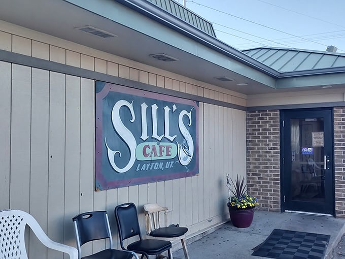 That green metal roof and simple brick exterior? That's your signal that serious breakfast is about to happen inside.