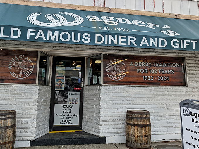 The iconic green awning and horseshoe logo welcome you to Wagner's, where Derby dreams and breakfast realities have coexisted for generations.