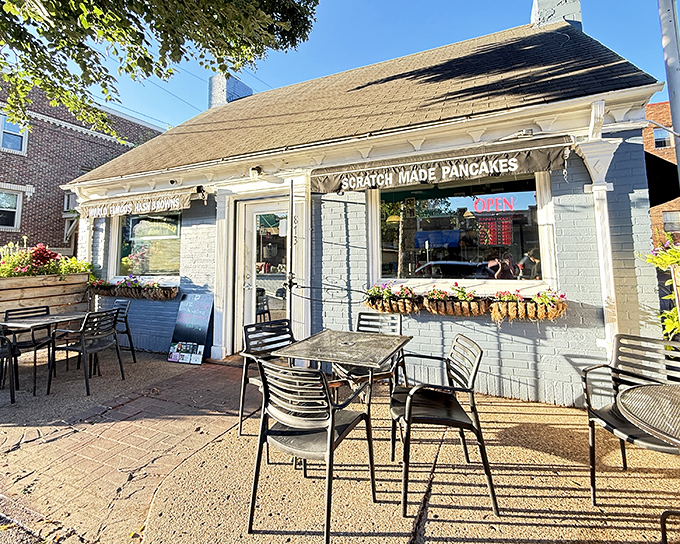 The unassuming exterior of Our Kitchen promises no frills, just thrills for your taste buds. Those "SCRATCH MADE PANCAKES" words are basically a breakfast bat-signal.