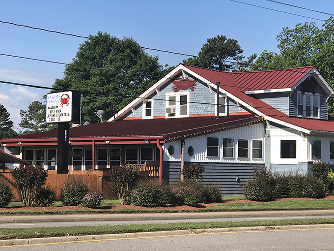 That iconic red crab perched on the roofline isn't just decoration—it's a promise of the treasures from the Chesapeake waiting just beyond those doors.