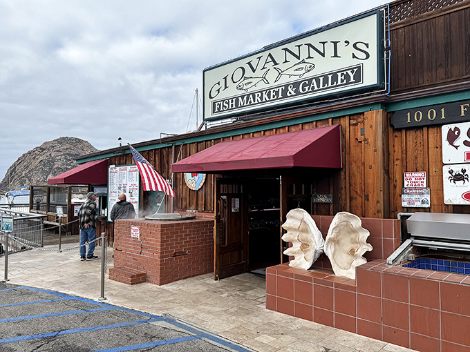 With Morro Rock playing backdrop to this seafood sanctuary, Giovanni's red awnings and giant clamshells announce: serious seafood happens here.
