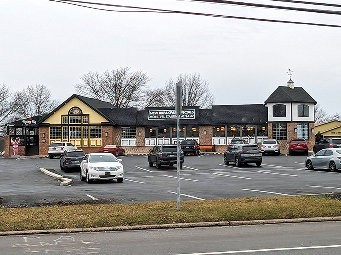 The Limerick Diner stands proudly against the Pennsylvania sky, its distinctive yellow and brick exterior promising comfort food treasures within. A roadside beacon for hungry travelers.