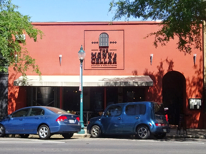 The terracotta-colored exterior of The Monk's Cellar stands out on Roseville's Vernon Street like a European postcard come to life.