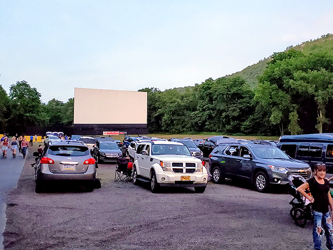 The magic hour at Garden Drive-In, when the screen flickers to life and Pennsylvania's night sky becomes the ultimate theater ceiling.