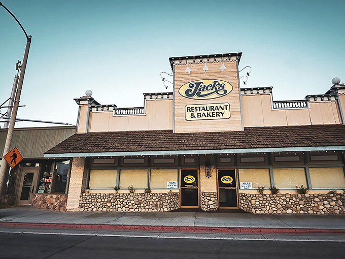 The Western-style facade of Jack's Restaurant & Bakery stands proudly on Bishop's main drag, promising comfort food and mountain hospitality behind those stone-accented walls.