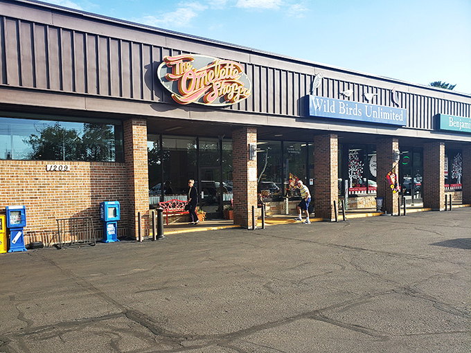 Morning pilgrims making their way to breakfast nirvana. The Omelette Shoppe's storefront might be humble, but those in the know recognize it as Traverse City's temple of breakfast perfection.