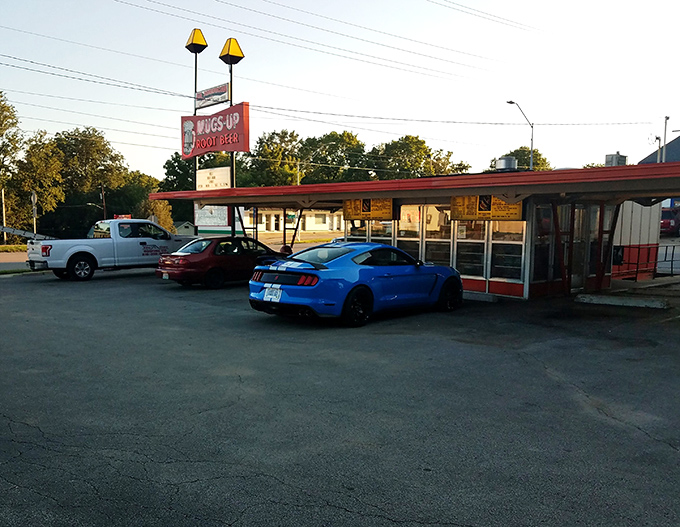 The classic drive-in architecture at Mugs-Up beckons like a delicious time machine to simpler, tastier days.