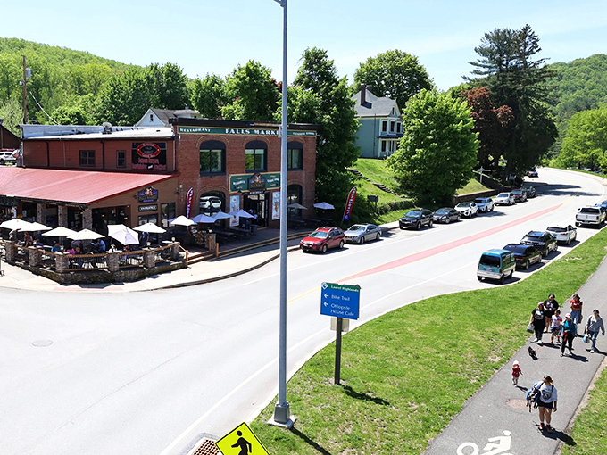 Downtown Ohiopyle stretches before you like a postcard that somehow came to life and invited you in.
