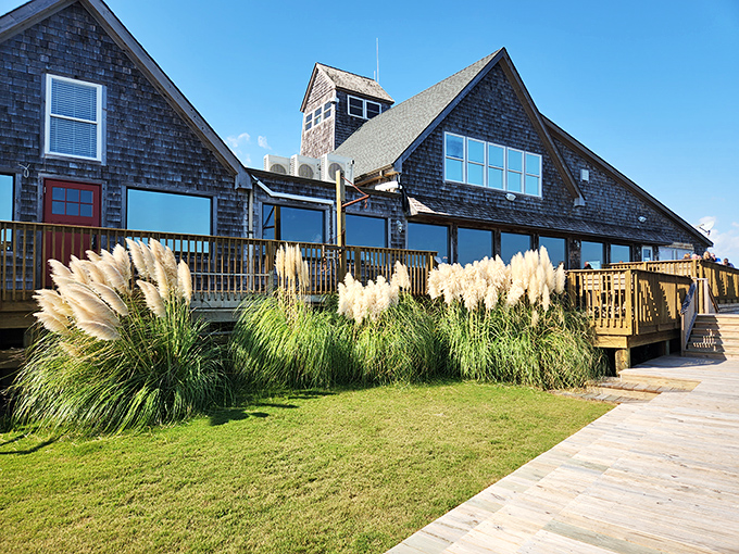 The weathered cedar shake exterior of Island House isn't trying to impress anyone, yet somehow manages to be the most charming building on Virginia's Eastern Shore.