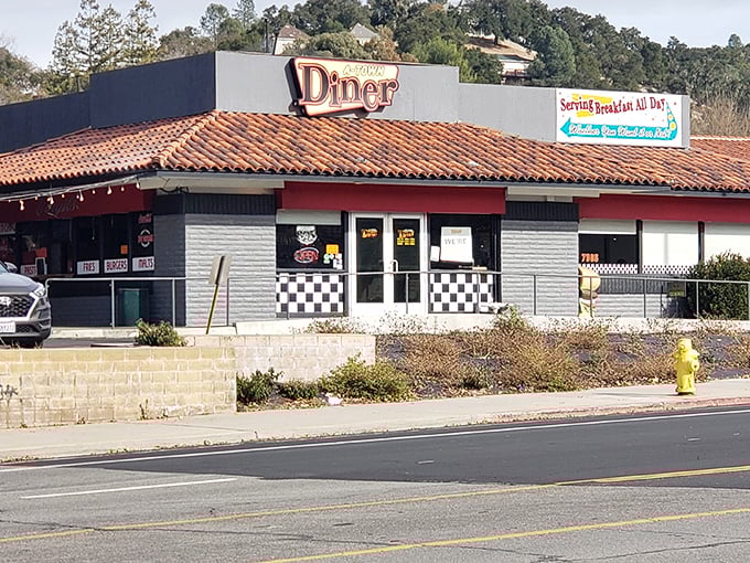 From this angle, you can almost smell the pancakes cooking inside. The "Serving Breakfast All Day" sign might be the most beautiful sentence in the English language.