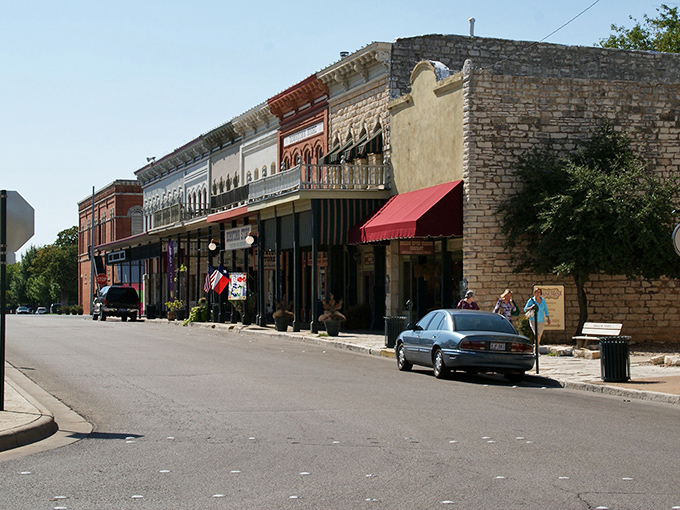 Historic storefronts line Granbury's main street, where time slows down and your blood pressure follows suit. Small-town Texas at its most charming.