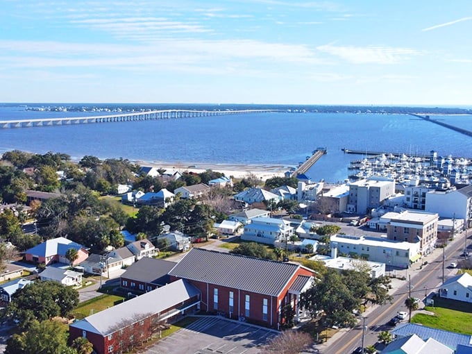 Where waterfront living isn't just for millionaires. This aerial view showcases Bay St. Louis's perfect blend of coastal beauty and accessibility.