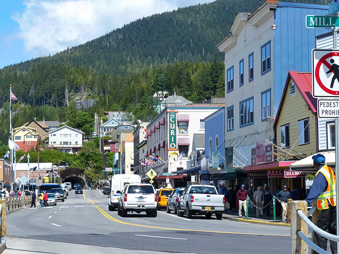 Downtown Ketchikan climbs the hillside like a colorful game of Tetris, where buildings seem to defy gravity and common sense.