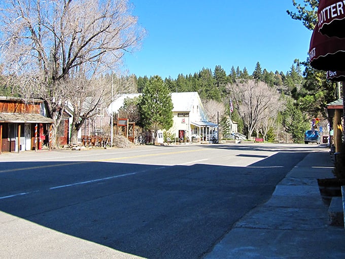 Main Street Markleeville, where rush hour means three cars might pass by simultaneously. Small-town charm at its finest.