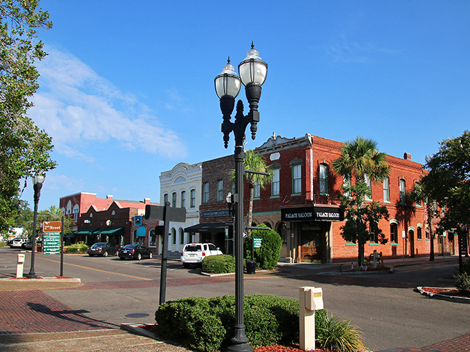 Centre Street's historic charm welcomes you with Victorian-era lamp posts and brick buildings that whisper stories from Florida's past.