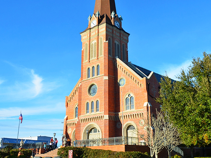 The striking brick facade of this historic church reaches skyward, a spiritual landmark that's been watching over Abbeville's affordable lifestyle for generations.